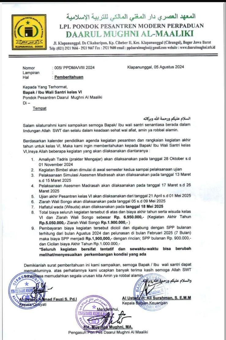 Surat Edaran Study Tour Yang Dilakukan Oleh Yayasan Daarul Mughni Al ...